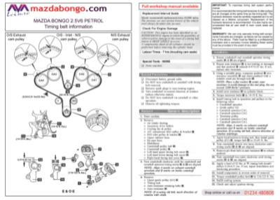 Timing Belt Information 2.5 V6 Petrol - Mazda Bongo